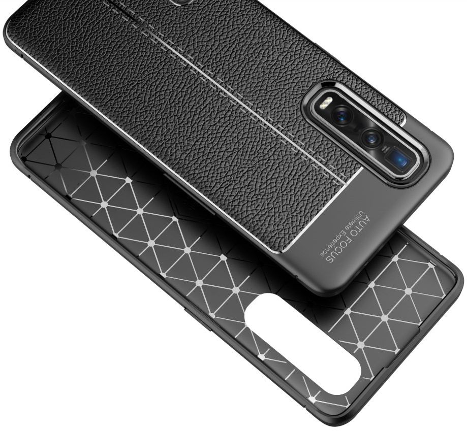 Oppo Find X2 Pro Hoesje TPU Leer Design Back Cover Zwart | gsmpunt