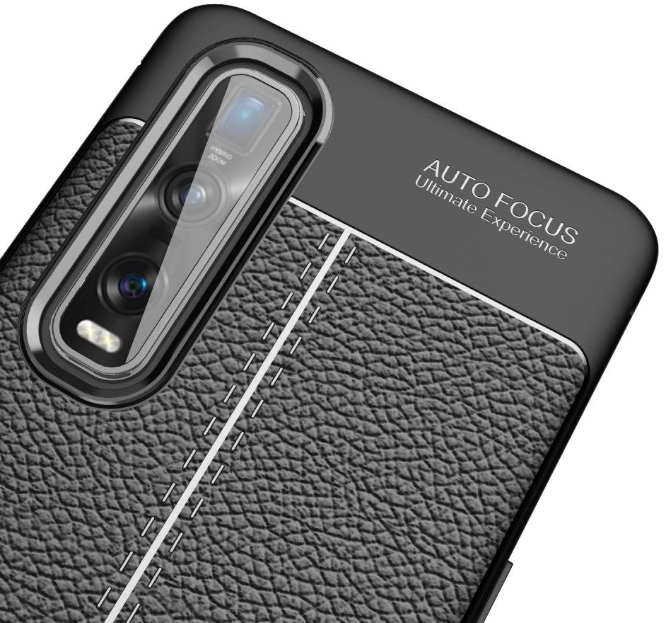 Oppo Find X2 Pro Hoesje TPU Leer Design Back Cover Zwart | gsmpunt