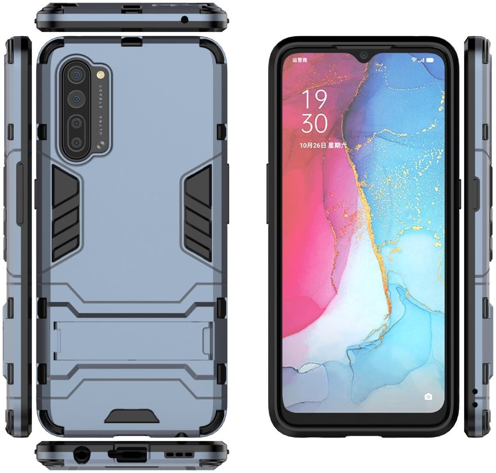 Oppo Reno 3 Hoesje Hybride met Standaard Donkerblauw | gsmpunt