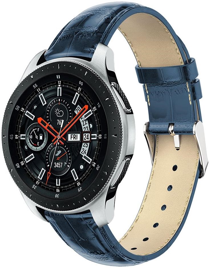 Universeel Smartwatch 22MM Bandje Echt Leer met Krokodil Textuur Blauw ...