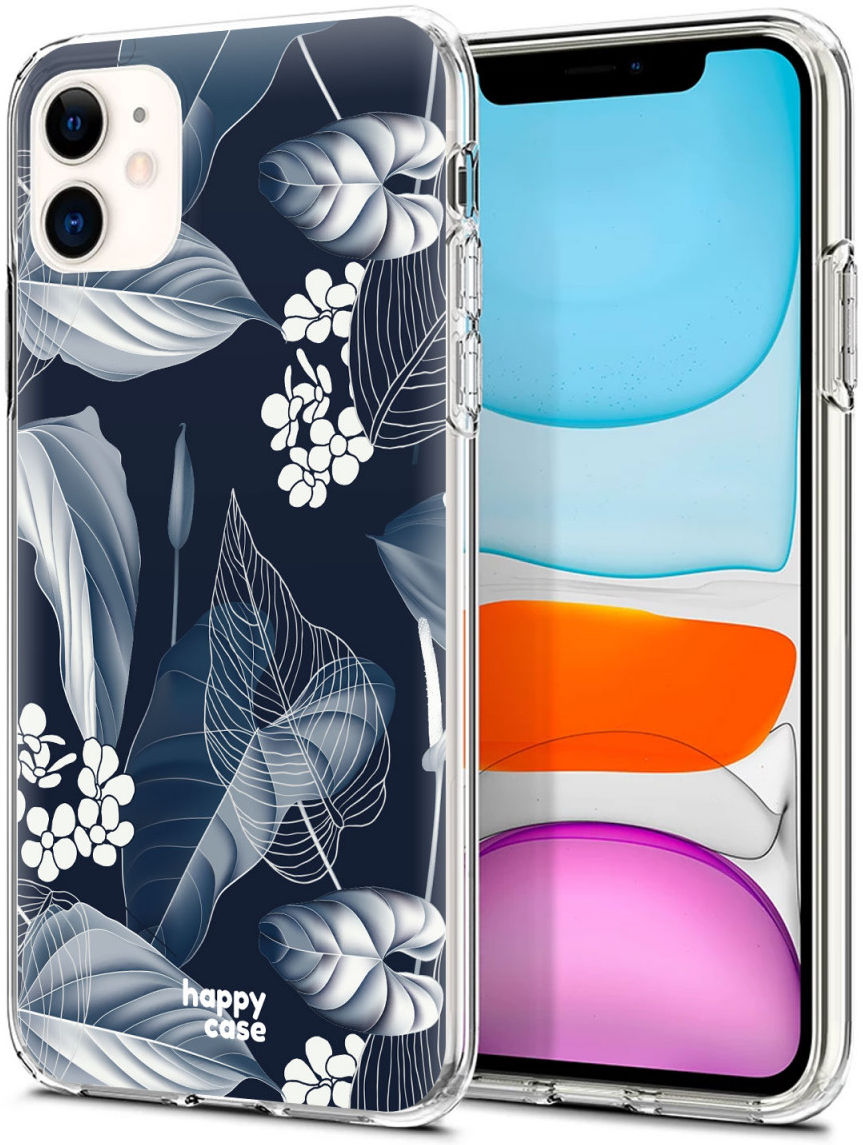 HappyCase Apple iPhone 11 Hoesje Flexibel TPU Blue Leaves Print | gsmpunt
