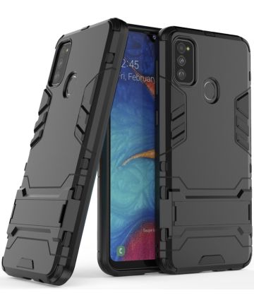 Samsung Galaxy M21 Hoesje Back Cover Met Kickstand Zwart | GSMpunt.nl