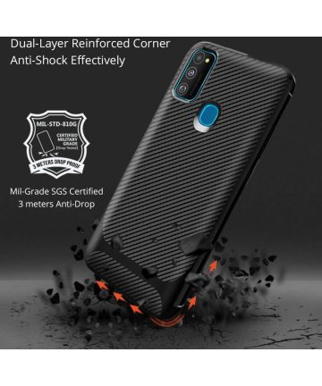 Samsung Galaxy M21 Hoesje TPU Carbon Design Anti-Slip Zwart | GSMpunt.nl