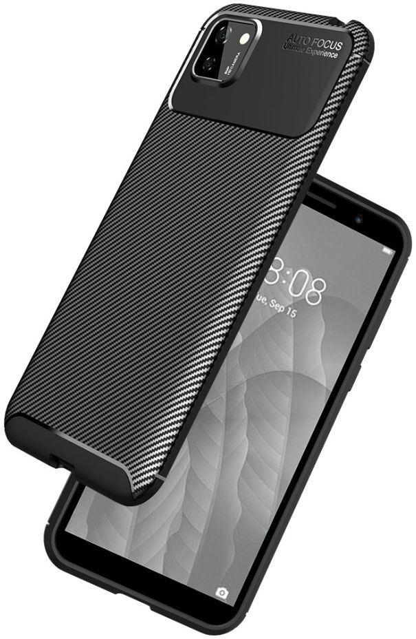 Huawei Y5p Hoesje Geborsteld Carbon Flexibele Back Cover Zwart | gsmpunt