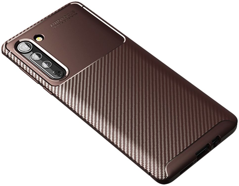 Motorola Edge Hoesje Geborsteld Carbon Flexibele Back Cover Bruin ...
