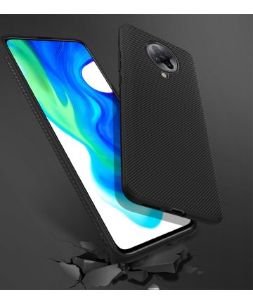 Xiaomi Poco F2 Pro Hoesje Twill Slim Texture Back Cover Zwart | GSMpunt.nl