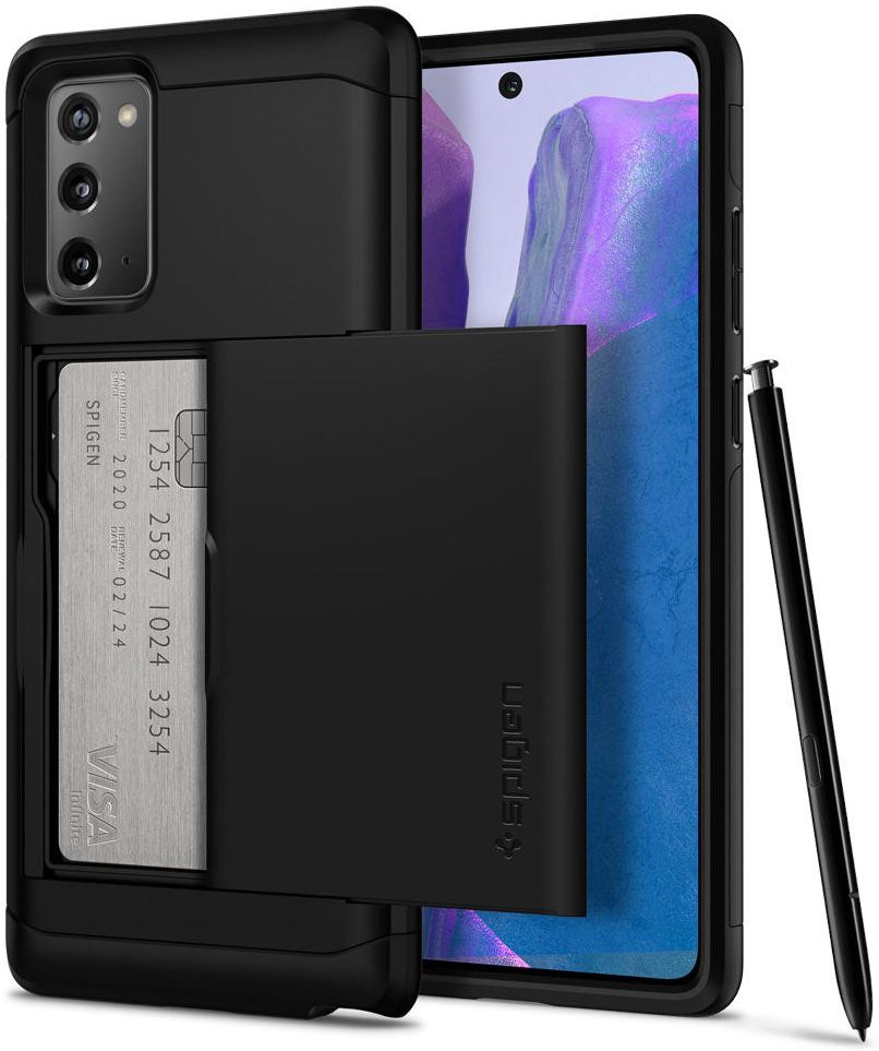 Spigen Slim Armor Card Holder Case Samsung Galaxy Note 20 Hoesje Zwart | gsmpunt