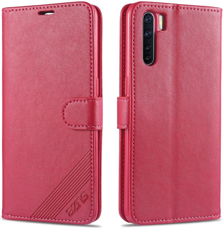 AZNS Oppo A91 Hoesje Wallet Book Case Kunst Leer Rood | GSMpunt.nl