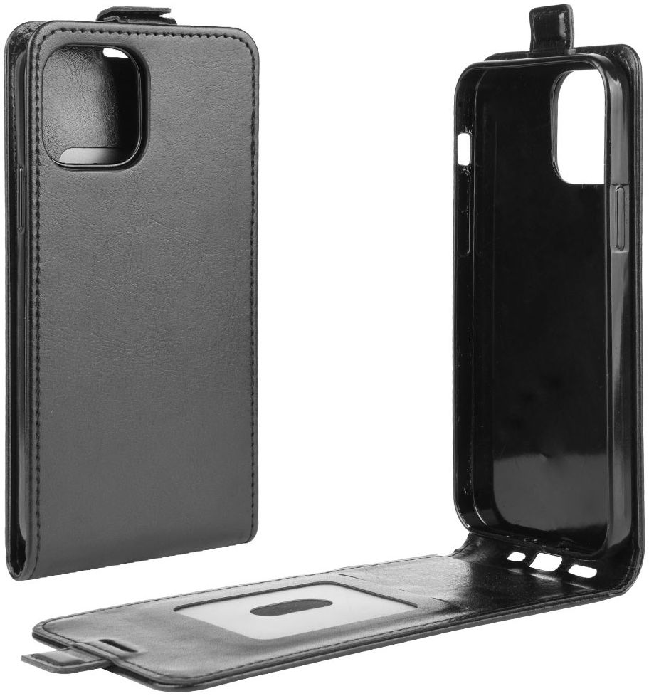 Apple iPhone 12 / 12 Pro Hoesje Verticale Flip Case Kunstleer Zwart ...