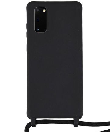 Samsung Galaxy S20 Hoesje Back Cover Flexibel TPU met Koord Zwart | GSMpunt.nl