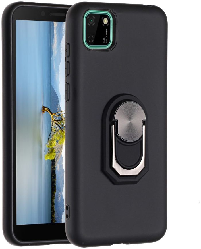 Huawei Y5p Siliconen Kickstand Cover Zwart | GSMpunt.nl