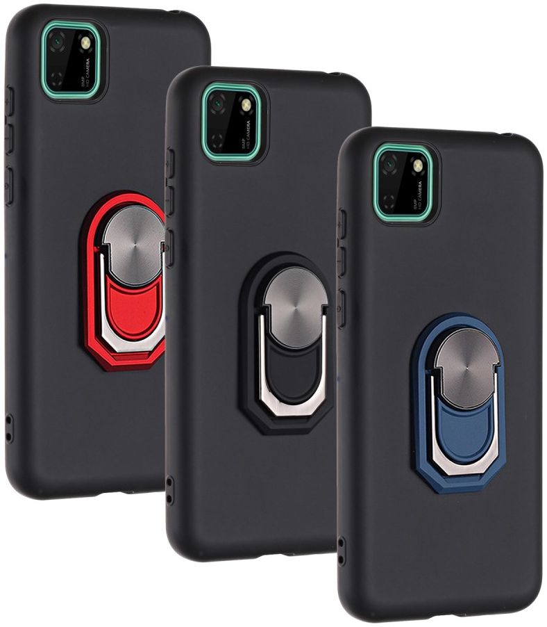 Huawei Y5p Siliconen Kickstand Cover Zwart | GSMpunt.nl