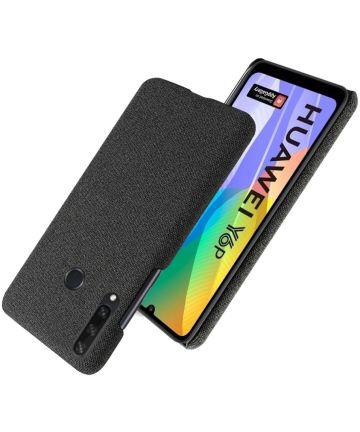 Huawei Y6p Stof Hard Back Cover Zwart | GSMpunt.nl