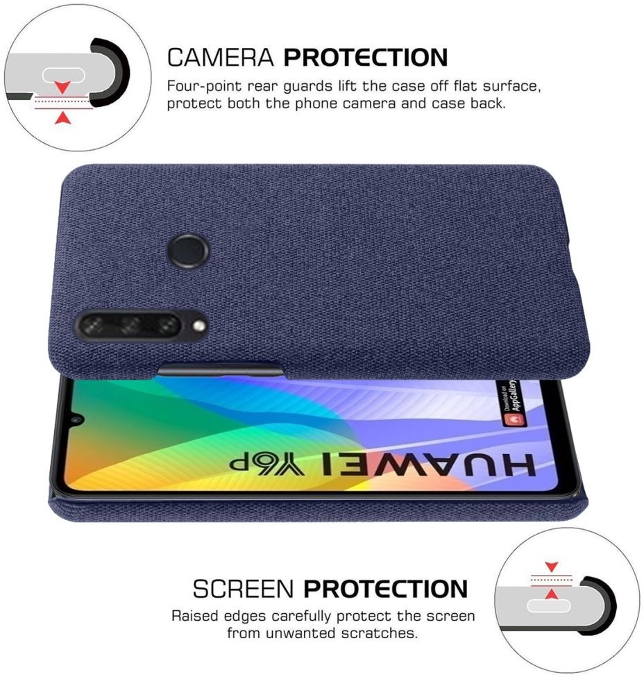 Huawei Y6p Stof Hard Back Cover Blauw | gsmpunt