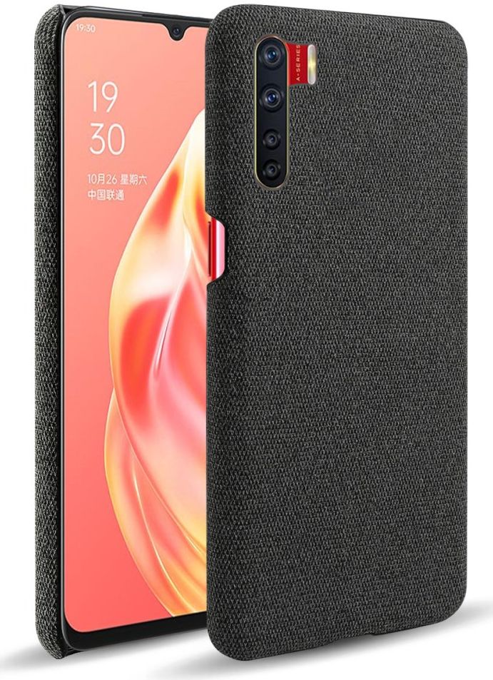 Oppo A91 Stof Hard Back Cover Zwart | gsmpunt