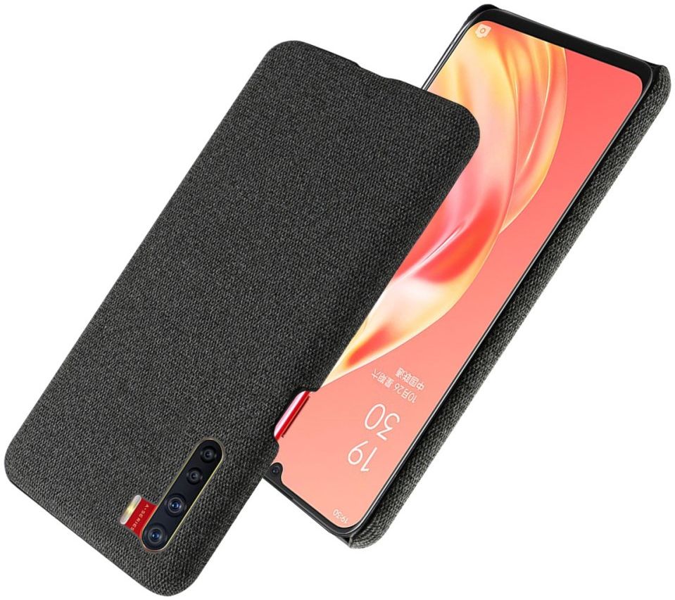 Oppo A91 Stof Hard Back Cover Zwart | gsmpunt