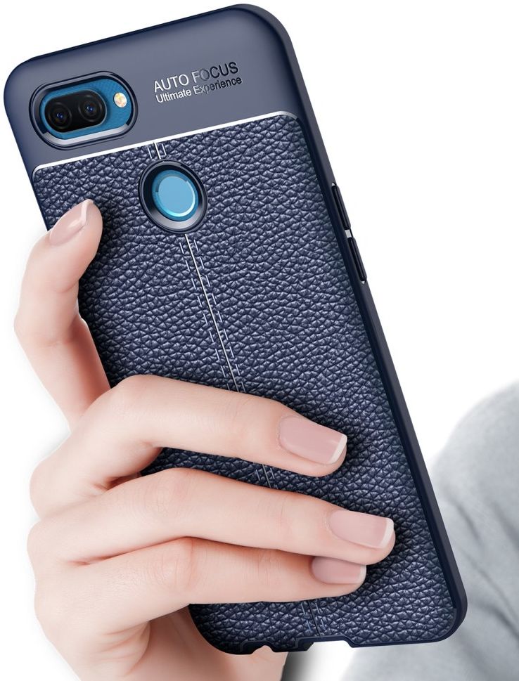 Oppo A12 Hoesje met Kunstleer Coating Donker Blauw | gsmpunt