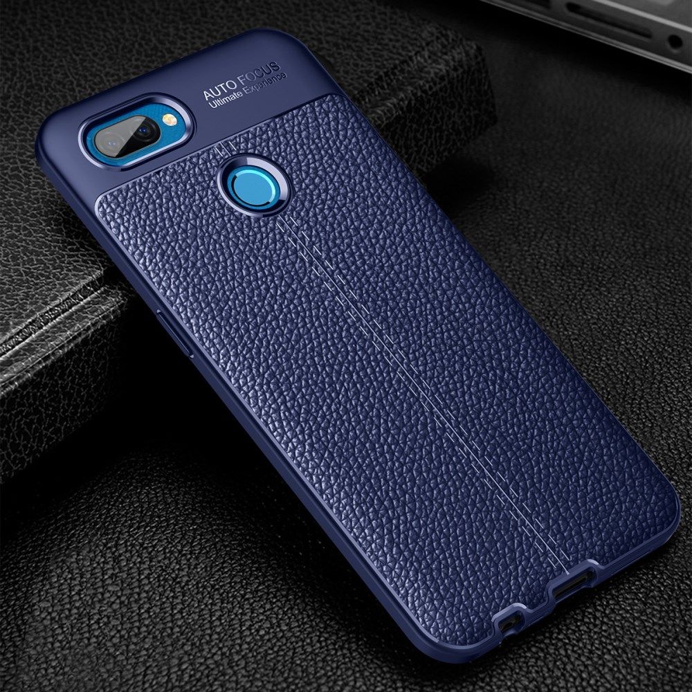 Oppo A12 Hoesje met Kunstleer Coating Donker Blauw | gsmpunt