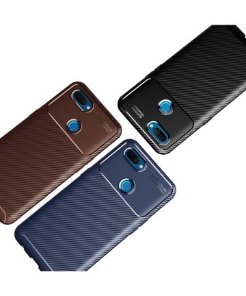 Oppo A12 Hoesje Geborsteld Carbon Flexibele Back Cover Zwart | GSMpunt.nl