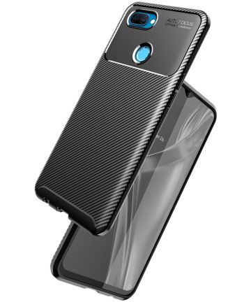 Oppo A12 Hoesje Geborsteld Carbon Flexibele Back Cover Zwart | GSMpunt.nl