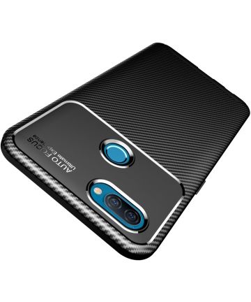 Oppo A12 Hoesje Geborsteld Carbon Flexibele Back Cover Zwart | GSMpunt.nl