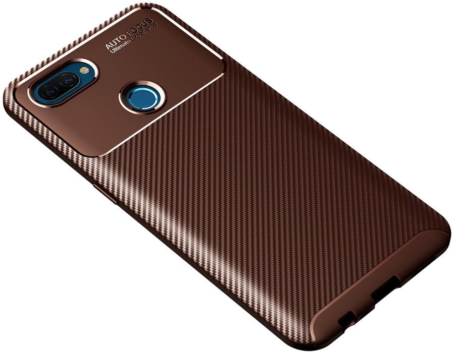 Oppo A12 Hoesje Geborsteld Carbon Flexibele Back Cover Bruin | GSMpunt.nl