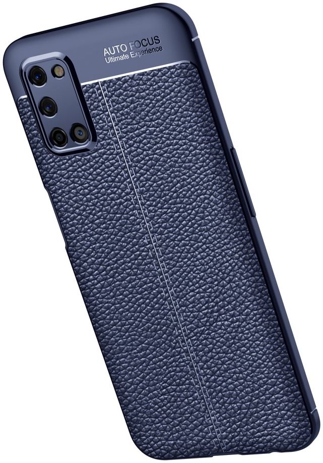 Oppo A52 / A72 Litchi Hoesje TPU Met Leren Textuur Blauw | GSMpunt.nl