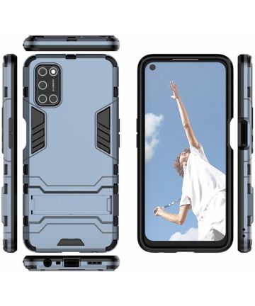 Oppo A52/A72 Hoesje Shock Proof Back Cover Met Kickstand Blauw | GSMpunt.nl