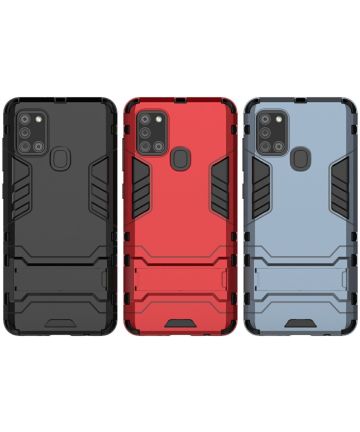 Samsung Galaxy A21S Hoesje Shock Proof Back Cover Met Kickstand Zwart ...