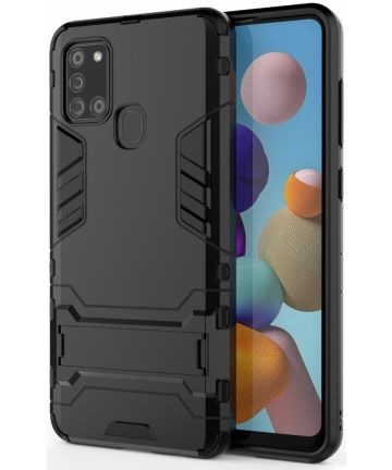 Samsung Galaxy A21S Hoesje Shock Proof Back Cover Met Kickstand Zwart ...