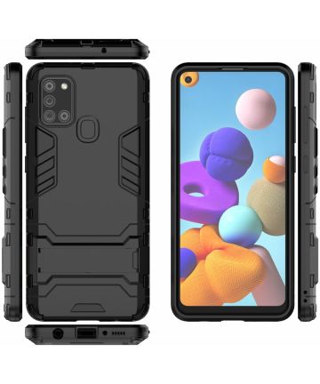 Samsung Galaxy A21S Hoesje Shock Proof Back Cover Met Kickstand Zwart ...