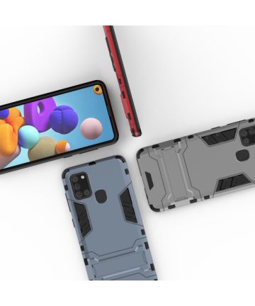 Samsung Galaxy A21S Hoesje Shock Proof Back Cover Met Kickstand Blauw ...