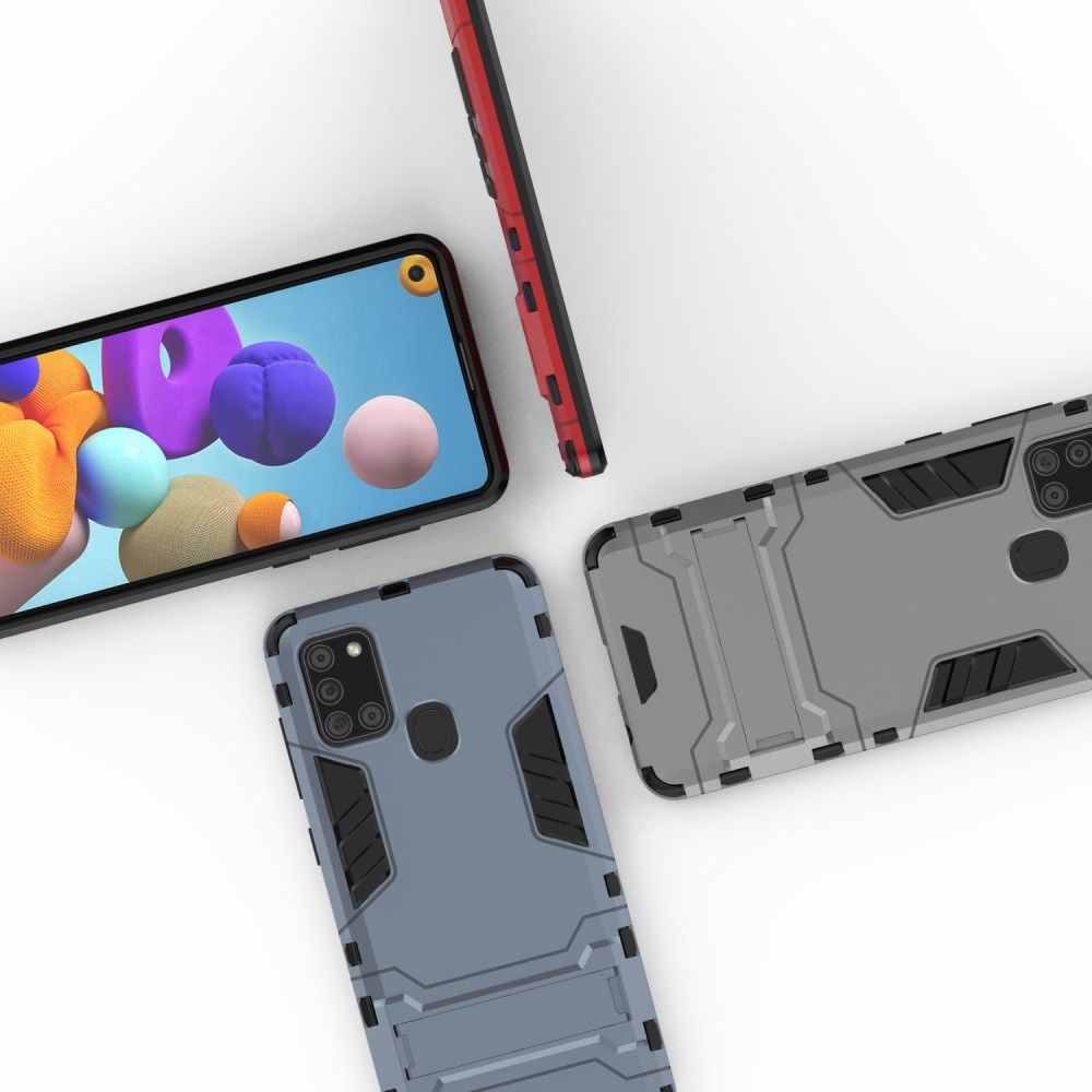 Samsung Galaxy A21S Hoesje Shock Proof Back Cover Met Kickstand Blauw ...