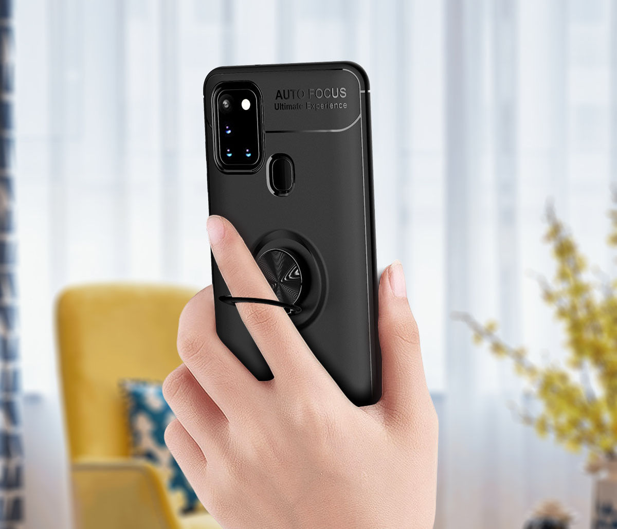 Samsung Galaxy A21S Magnetisch Hoesje met Ring Kickstand Zwart | GSMpunt.nl