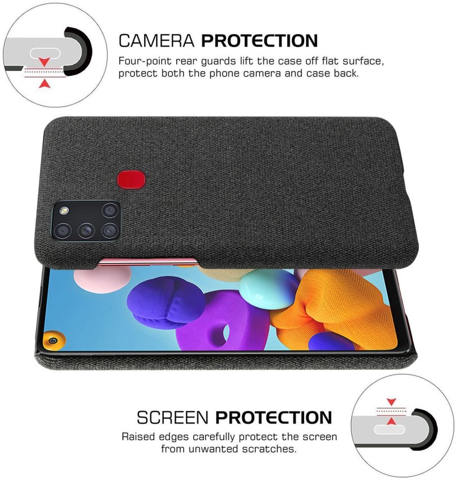 Samsung Galaxy A21S Stof Hard Back Cover Zwart | gsmpunt