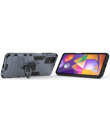 Samsung Galaxy M31s Hybride Hoesje met Kickstand Ring Blauw | GSMpunt.nl