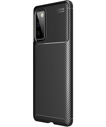 Samsung Galaxy S20 FE Hoesje Siliconen Carbon TPU Back Cover Zwart ...