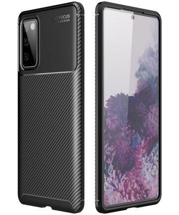 Samsung Galaxy S20 FE Hoesje Siliconen Carbon TPU Back Cover Zwart ...