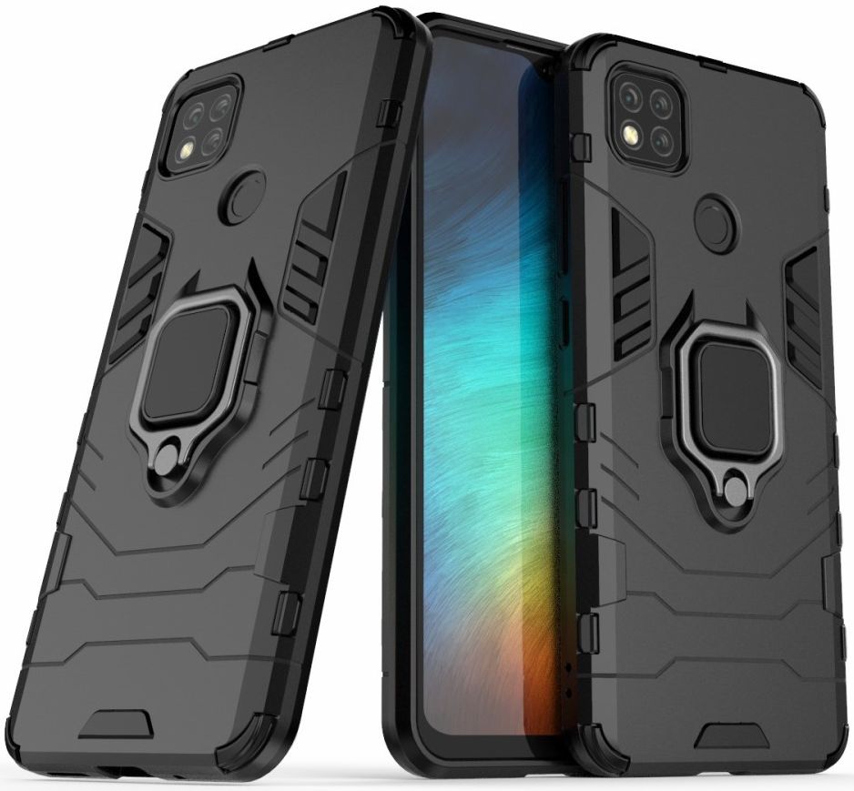 Xiaomi Redmi 9C Hybride Hoesje met Kickstand Ring Zwart | gsmpunt