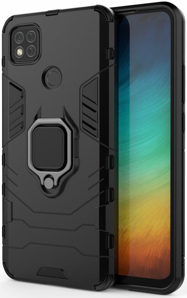 Xiaomi Redmi 9C Hybride Hoesje met Kickstand Ring Zwart | gsmpunt