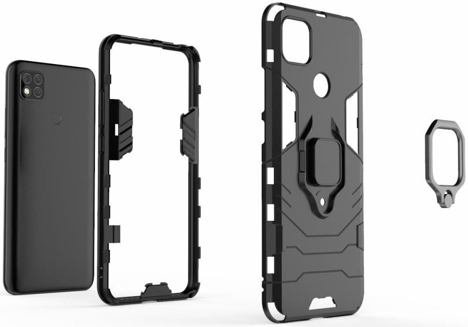 Xiaomi Redmi 9C Hybride Hoesje met Kickstand Ring Zwart | gsmpunt