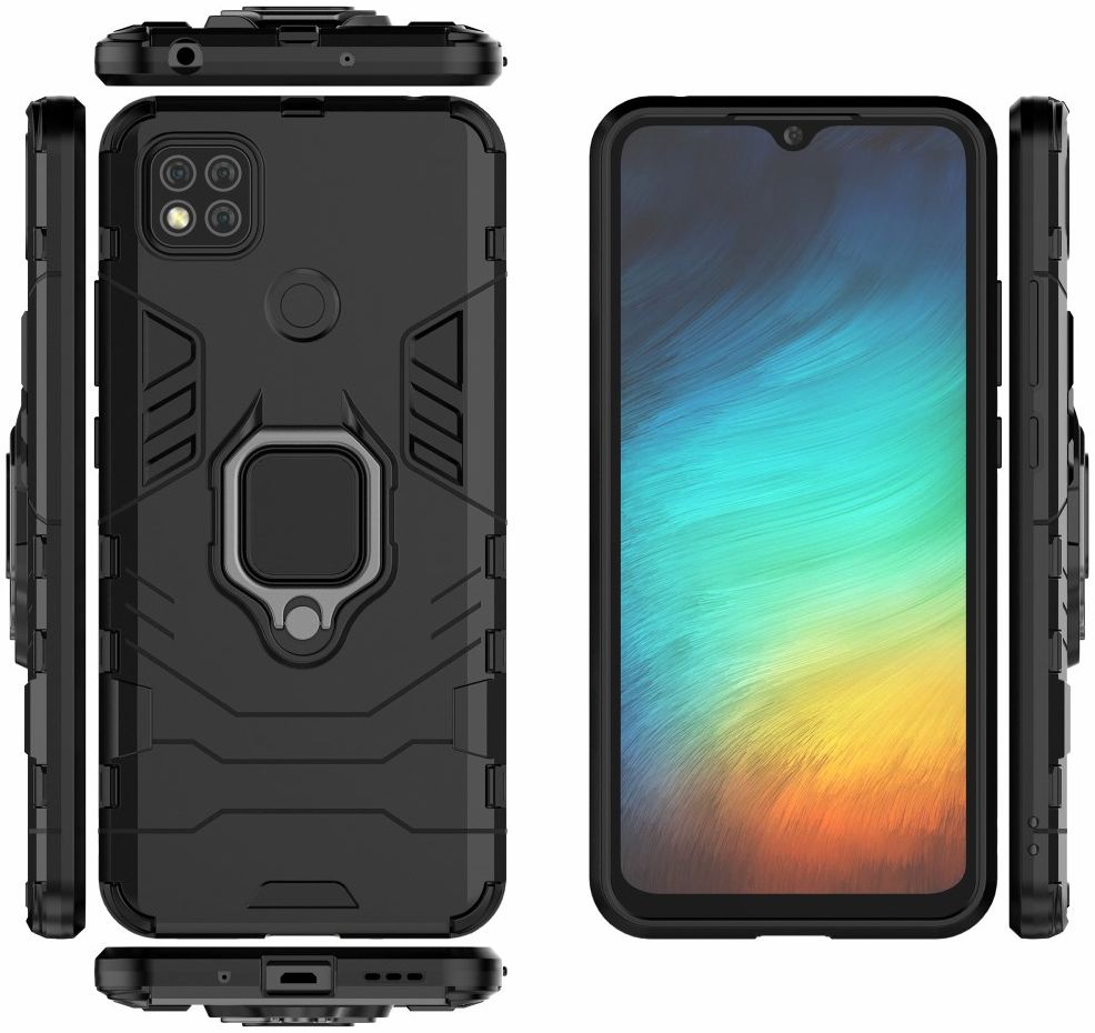 Xiaomi Redmi 9C Hybride Hoesje met Kickstand Ring Zwart | gsmpunt