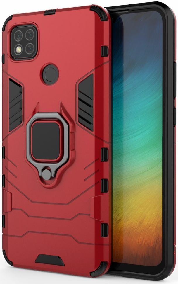 Xiaomi Redmi 9C Hybride Hoesje met Kickstand Ring Rood | gsmpunt