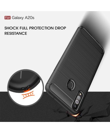Samsung Galaxy A20s Hoesje Geborsteld TPU Flexibele Back Cover Zwart ...