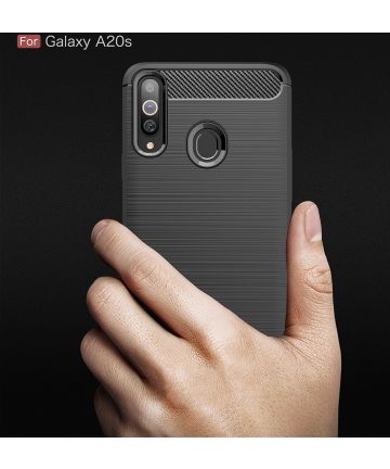 Samsung Galaxy A20s Hoesje Geborsteld TPU Flexibele Back Cover Zwart ...