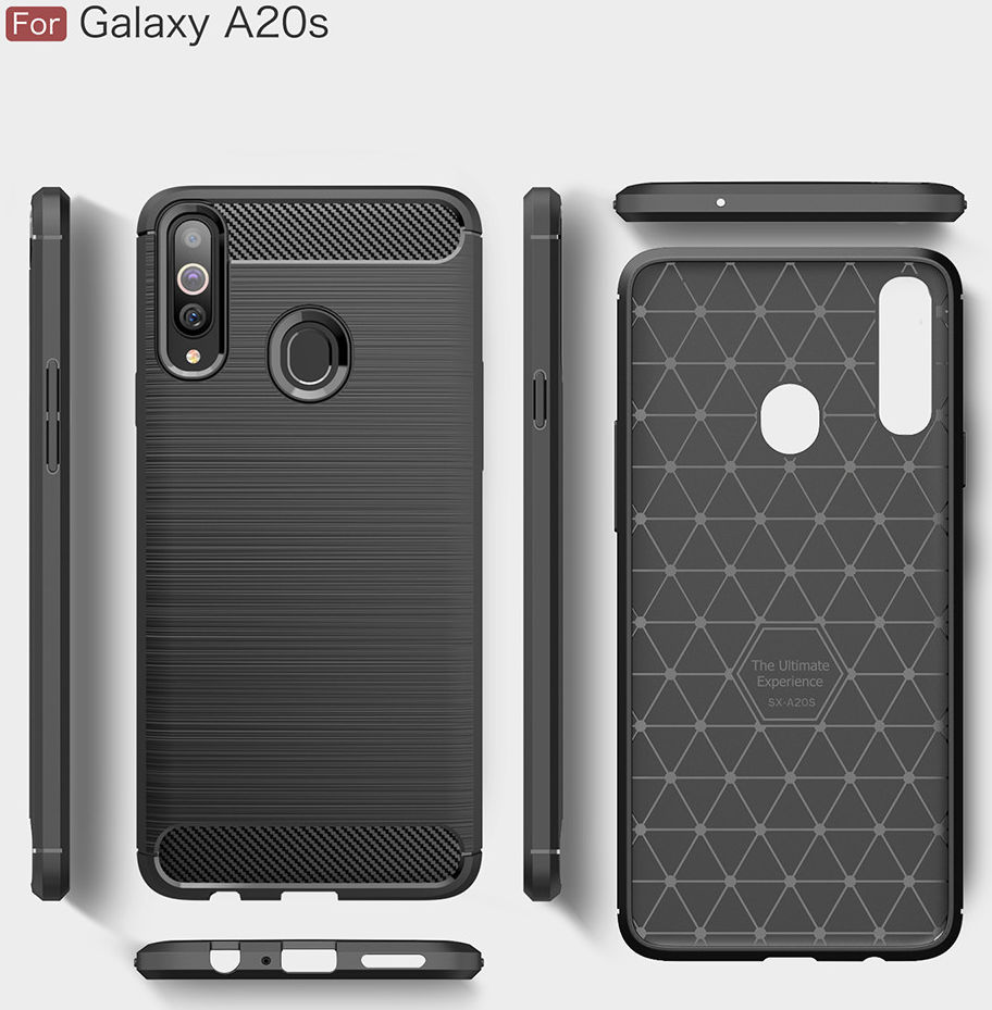 Samsung Galaxy A20s Hoesje Geborsteld TPU Flexibele Back Cover Zwart ...