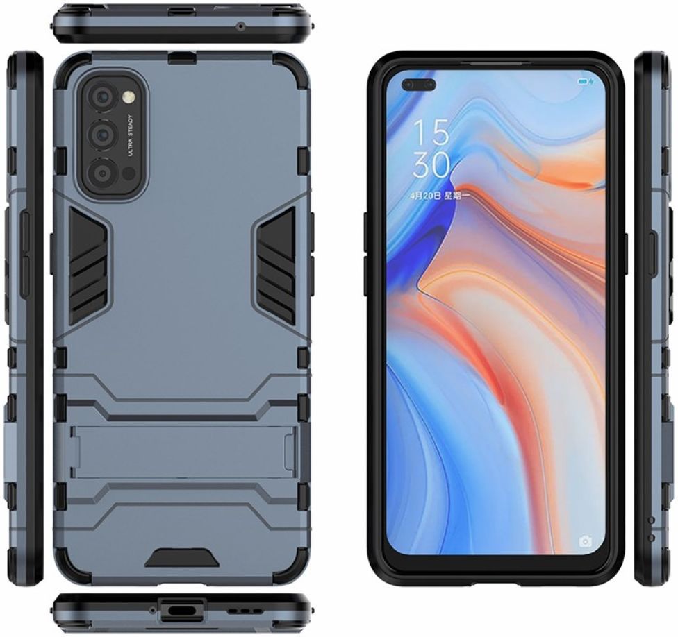 Oppo Reno 4 5G Hoesje Shock Proof Back Cover Met Kickstand Blauw ...