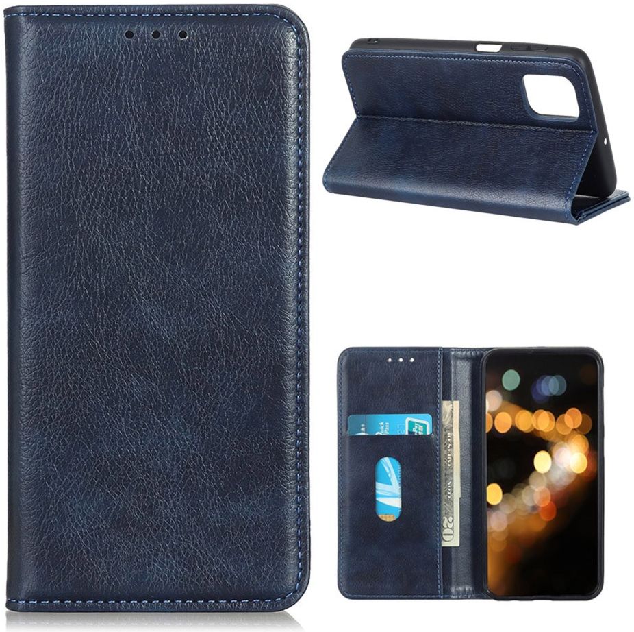 OnePlus 8T Book Case Hoesje Litchi Skin Wallet Blauw | GSMpunt.nl