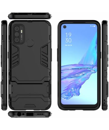 Oppo A53 / A53s Hoesje Hybride Back Cover met Kickstand Zwart | GSMpunt.nl